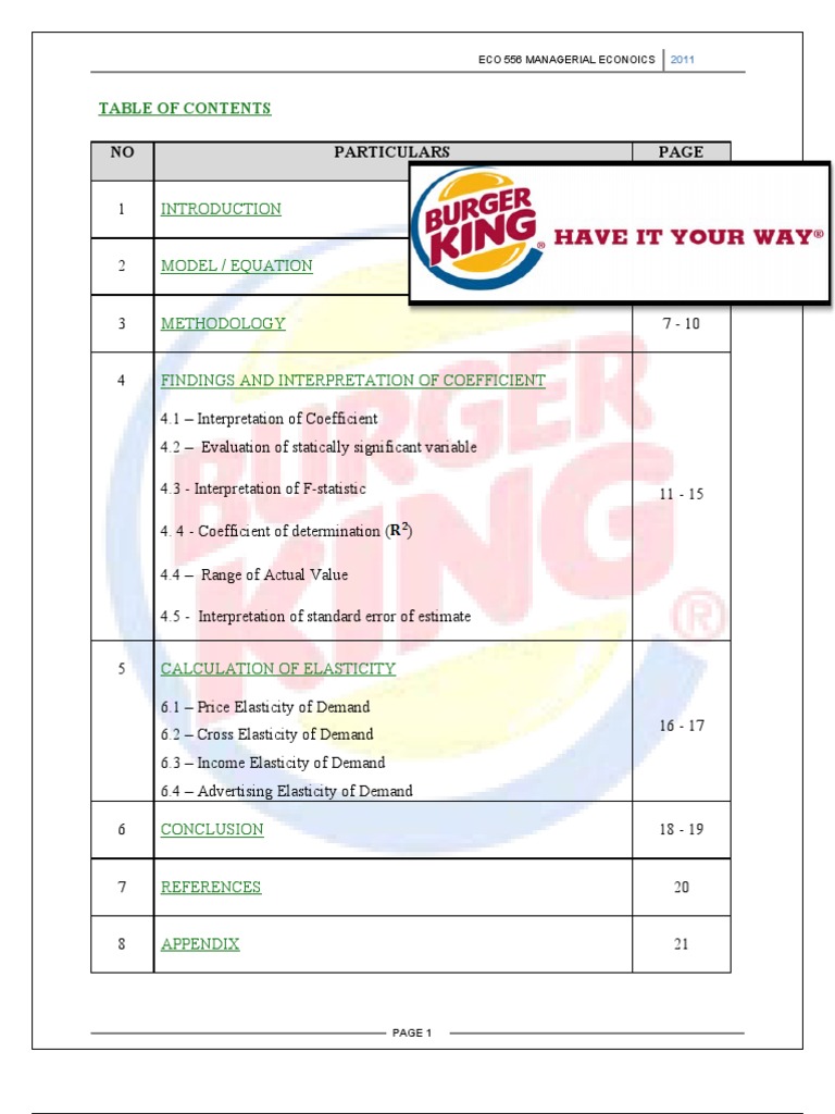 Demand of Burger King - Managerial Economic | PDF | Spss | Demand