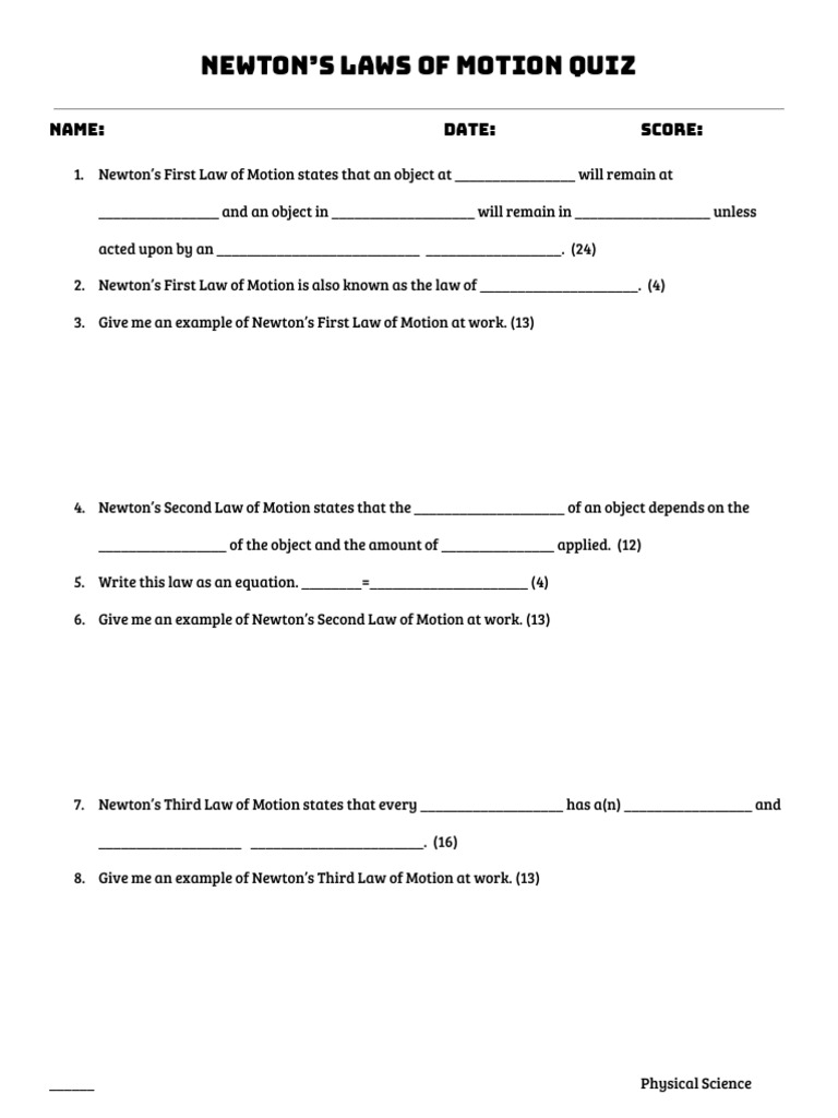 Newton's Laws of Motion Quiz | PDF