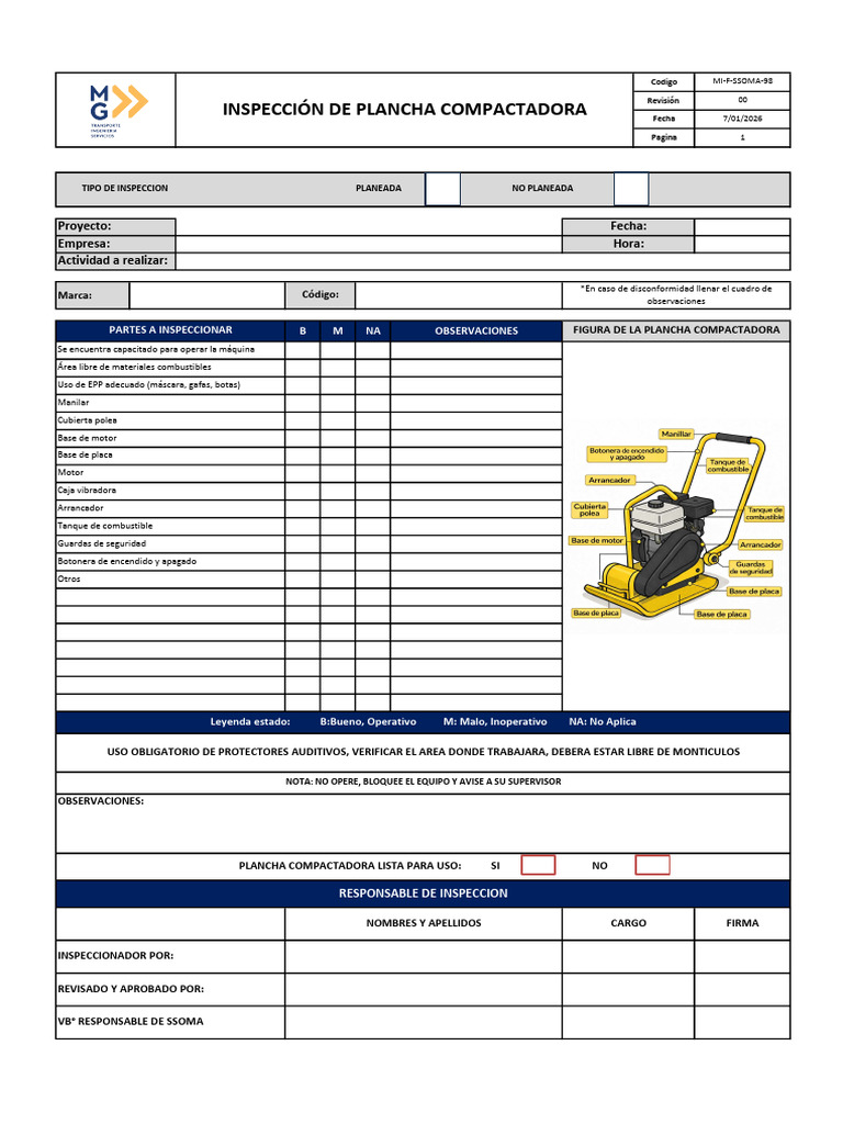 Check List Plancha Compactadora | PDF