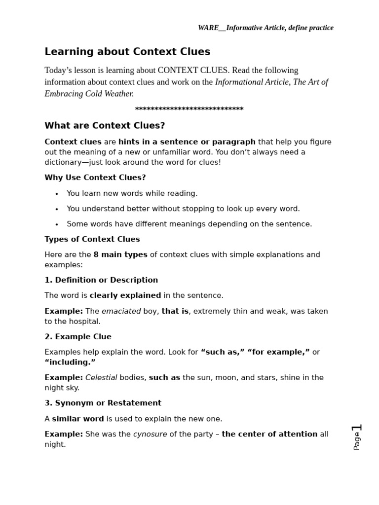 Learning About Context Clues | PDF