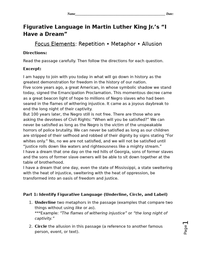 Figurative Language in Martin Luther King JR | PDF | Slavery