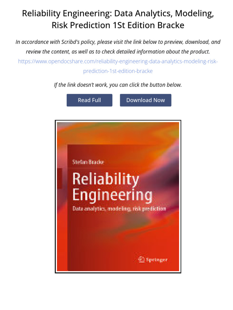 Reliability Engineering: Data analytics, modeling, risk prediction 1st Edition Bracke | PDF ...