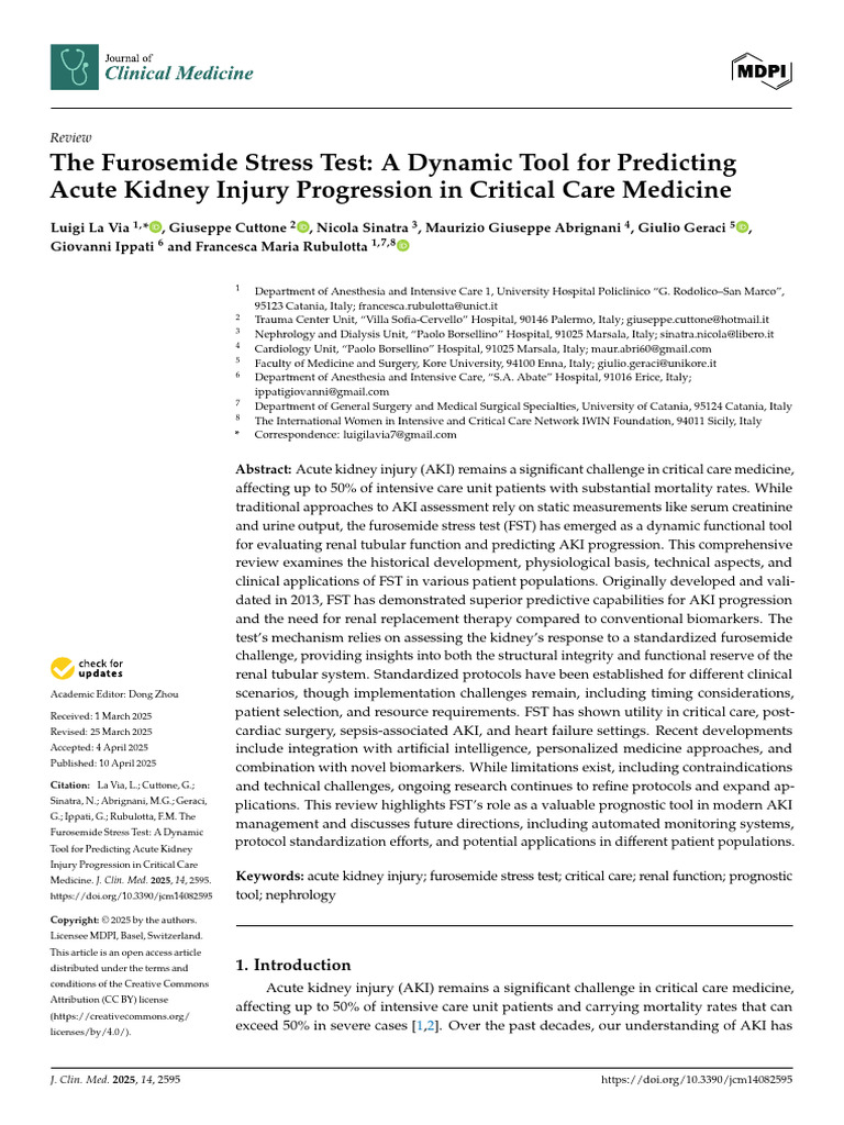 Furosemide Stress Test for AKI Prediction | PDF | Biomarker | Kidney