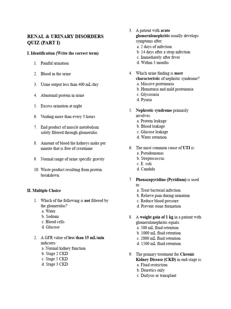 Renal Disorders Quiz: CKD & AKI Insights | PDF | Chronic Kidney Disease ...