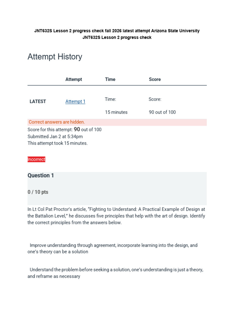 JNT632S Lesson 2 Progress Check 90/100 | PDF | System | Cognition