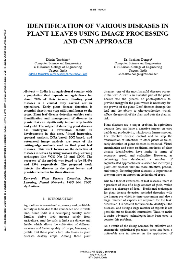 Identification of Various Diseases in Plant Leaves Using Image ...
