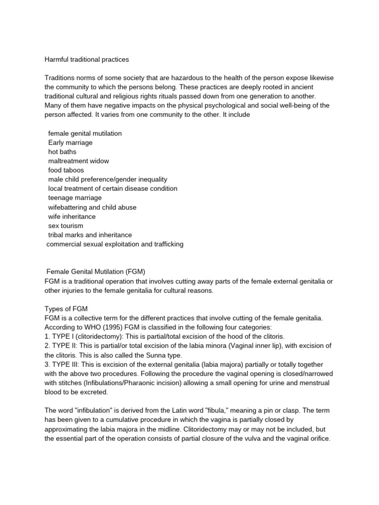 Harmful Traditional Practices | PDF | Occupational Safety And Health ...