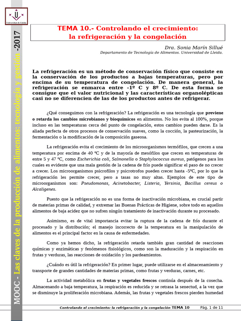 Tema 10. Controlando La Alteración Mediante Tecnologías de Frío | PDF | Carne | Productos lácteos