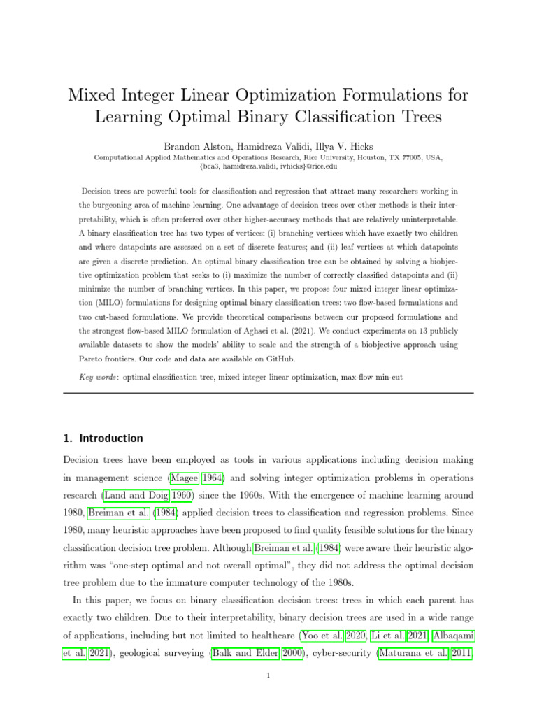 Mixed Integer Linear Optimization Formulations For | PDF | Mathematical ...
