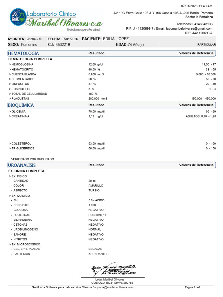 Orden 28284 Control 79 Resultados EDILIA LOPEZ | PDF | Medicina ...