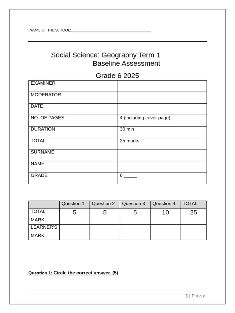 Grade 6 Geography Term 1 Assessment | PDF | Latitude | Physical Geography