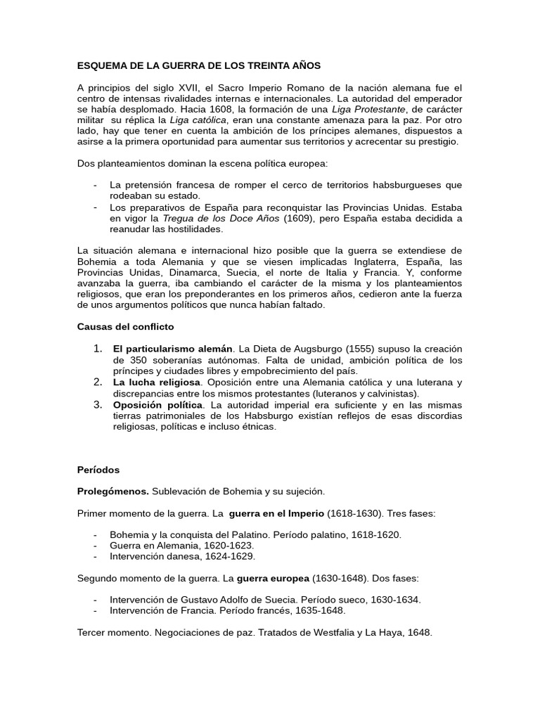 Causas y fases de la Guerra de los Treinta Años | PDF | Conflictos del ...