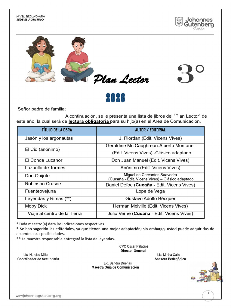 PLAN LECTOR - 3° SECUNDARIA 2026 | PDF