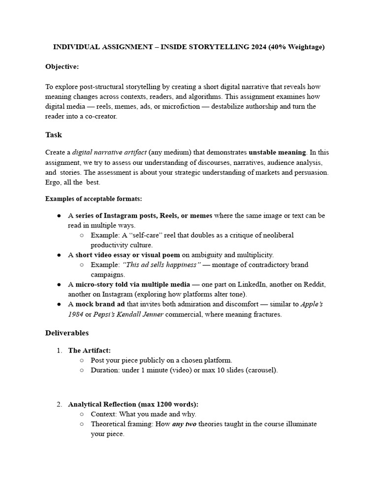 Digital Narrative Assignment 2024 | PDF | Narrative | Storytelling