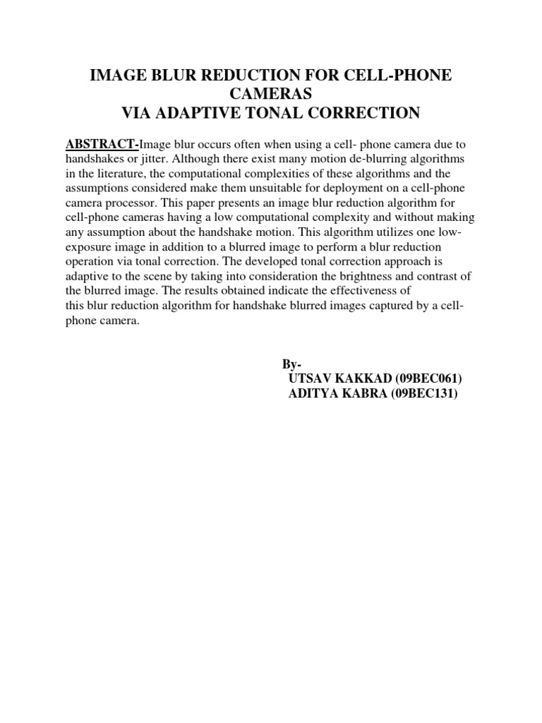 Image Blur Reduction | PDF | Recording | Camera