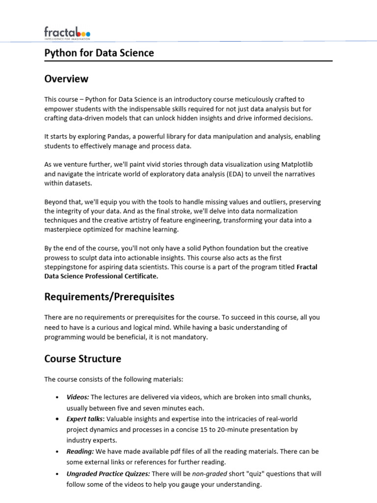 Python for Data Science Syllabus | PDF | Data | Data Analysis