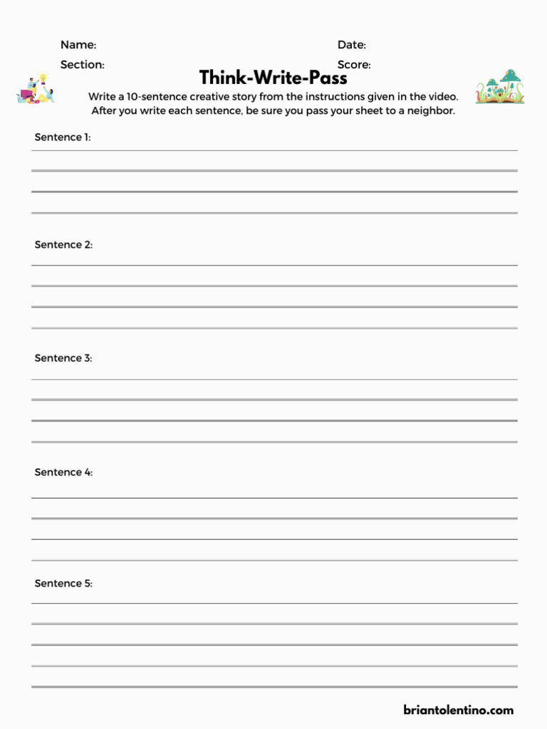 Write A 10 Sentence Creative Story From The Pictures Given 2 1 | PDF