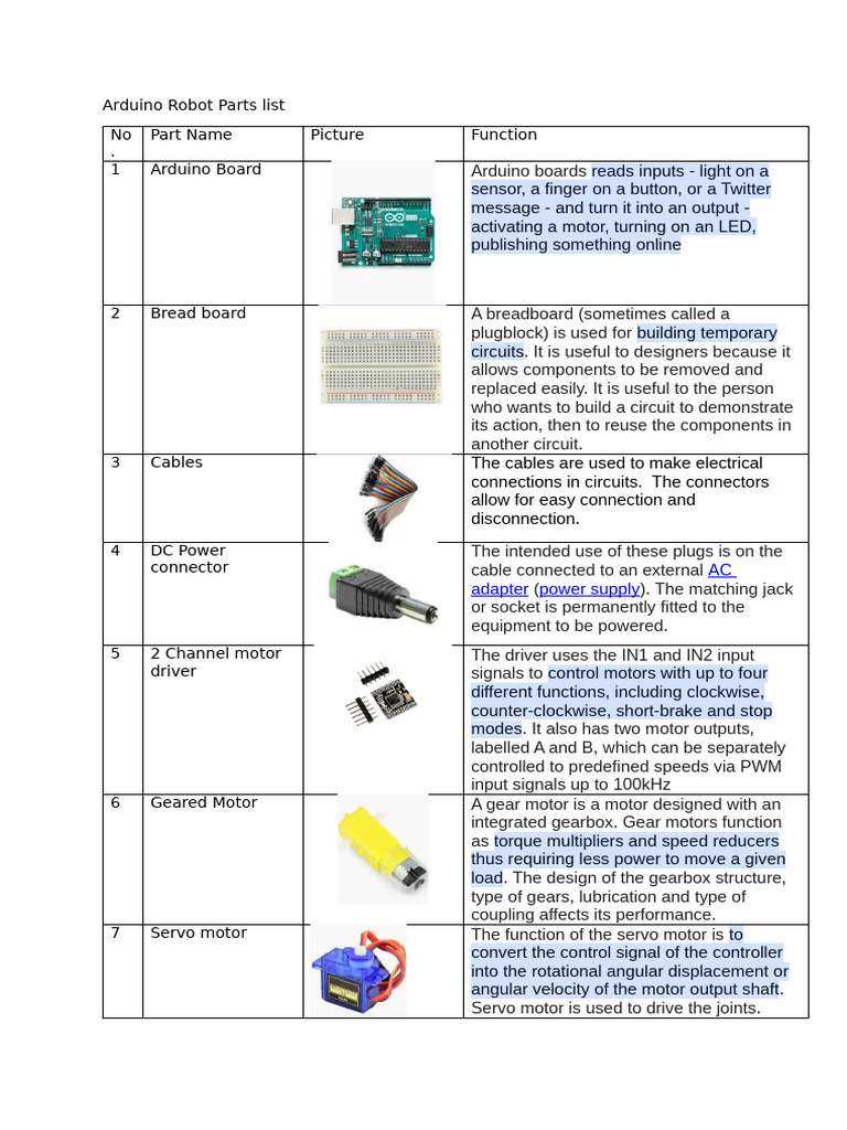 Essential Arduino Robot Parts List | PDF | Switch | Electrical Network