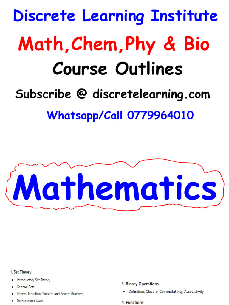 Math, Che, Phy & Bio Course Outlines | PDF