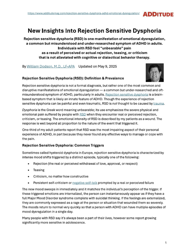 New Insights Into Rejection Sensitive Dysphoria | PDF