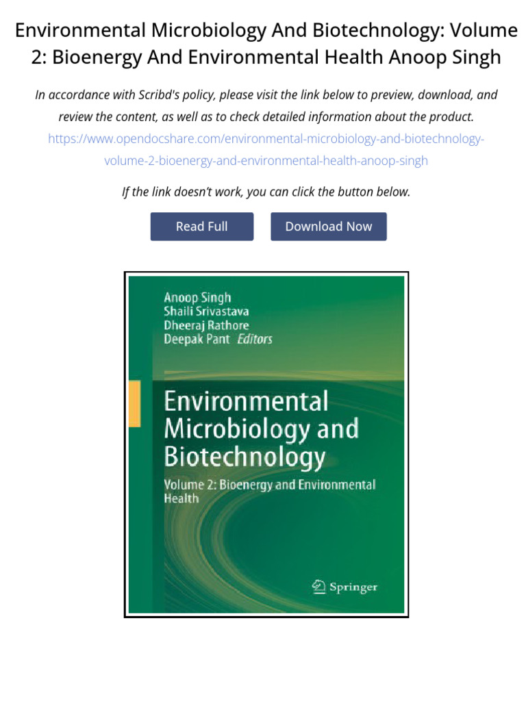 Environmental Microbiology and Biotechnology: Volume 2: Bioenergy and Environmental Health Anoop ...