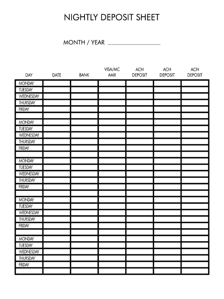 Nightly Deposit Sheet - Template | PDF