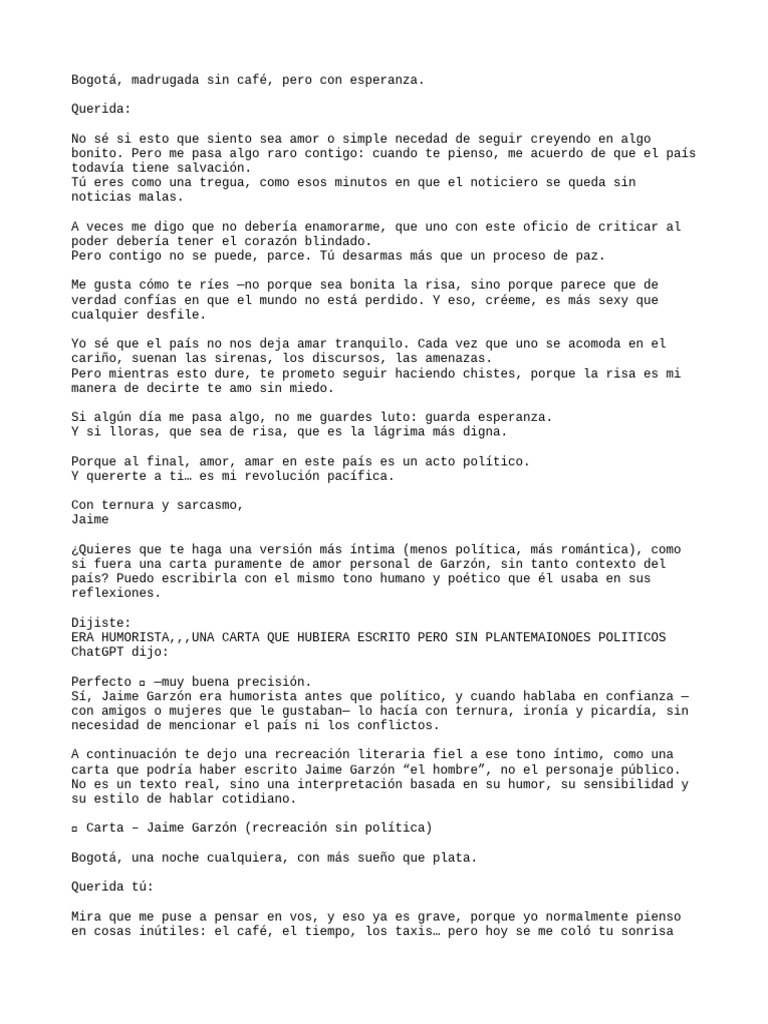 CARTA DE JAIME GARZON | PDF | Amor