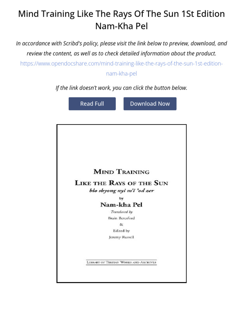 Mind Training Like the Rays of the Sun 1st Edition Nam-Kha Pel | PDF