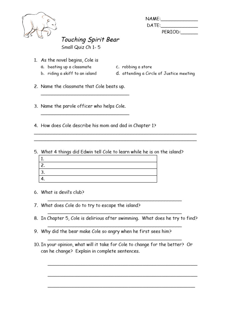 Touching Spirit Bear Quiz: Chapters 1-28 | PDF