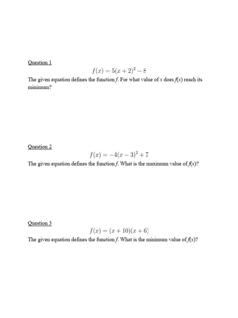 Digital SAT Quadratics Practice Questions | PDF | Mathematical Analysis ...