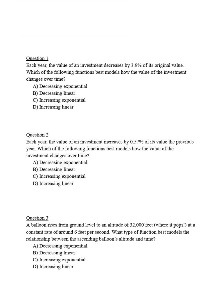Digital SAT Exponential Functions Practice | PDF | Exponential Function ...