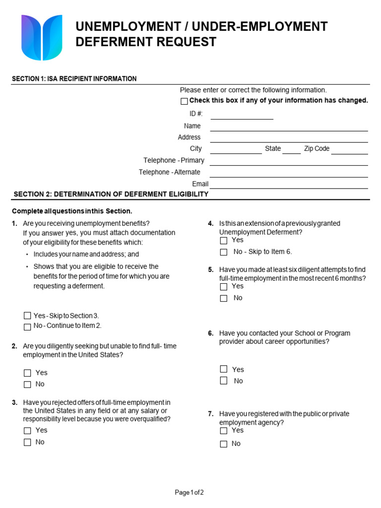 Unemployment Deferment Request Form | PDF | Employment