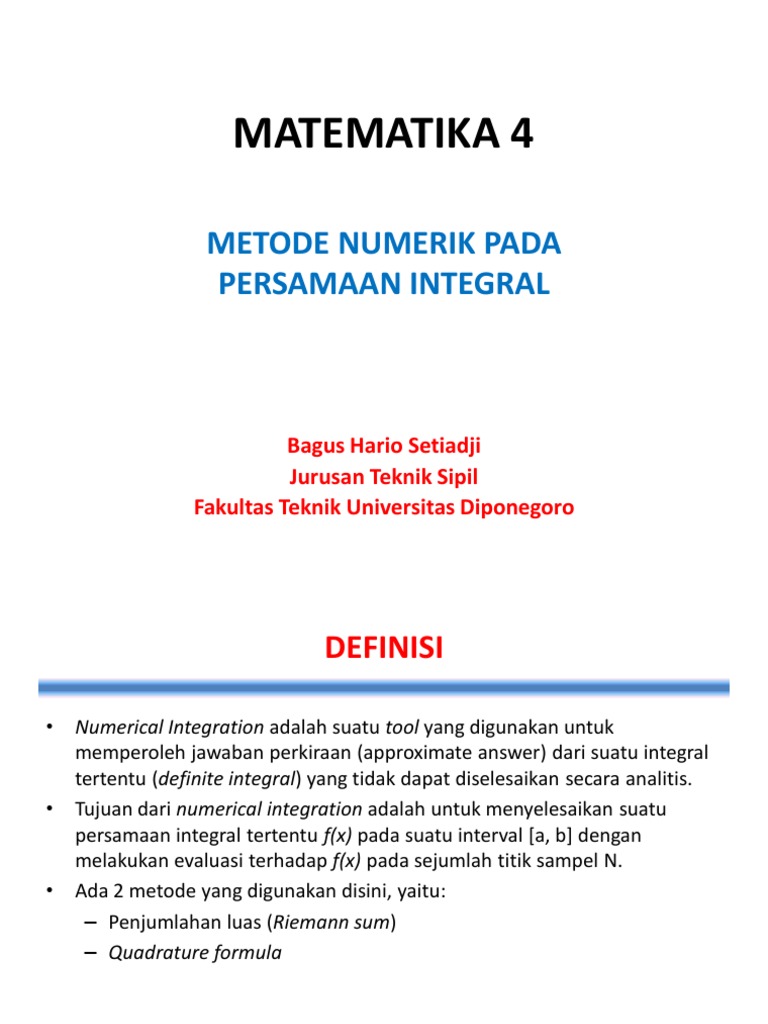 Metode Numerik Pada Persamaan Integral | PDF
