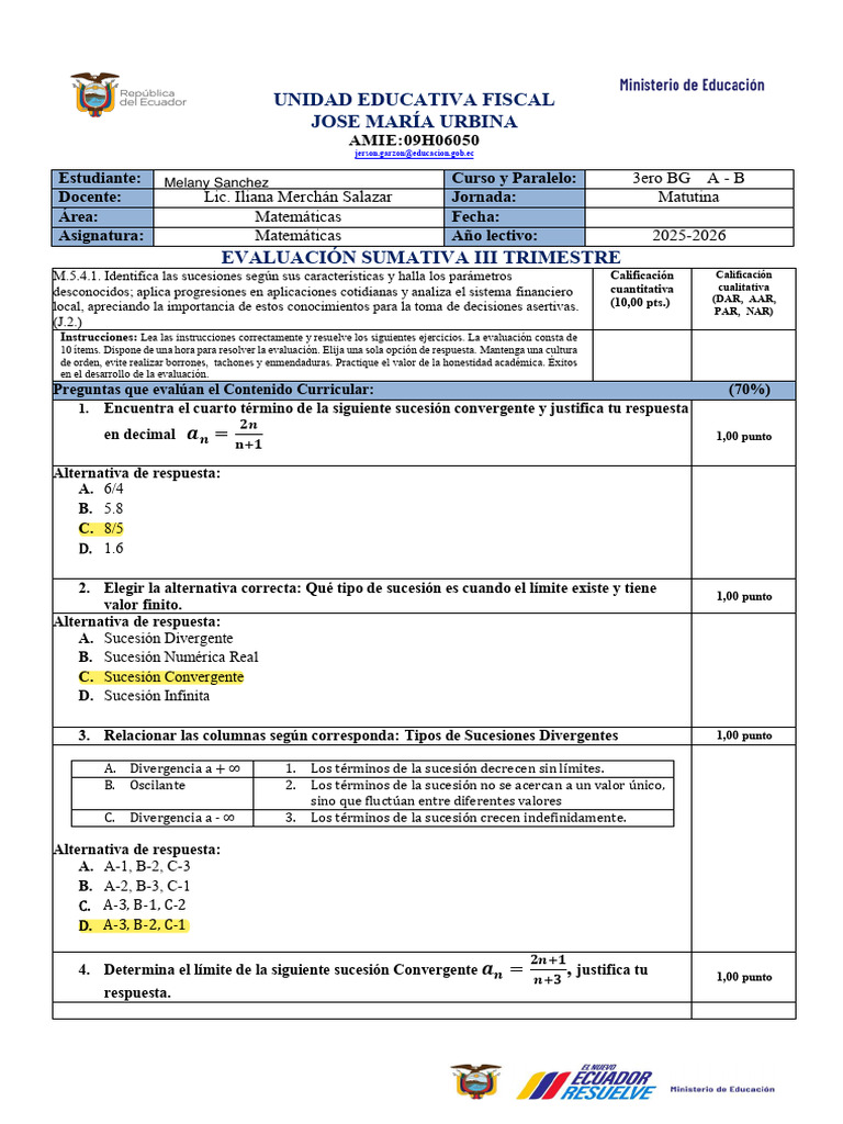 III TRIMESTRE MAT 3ero BG Evaluación Sumativa | PDF | Secuencia ...