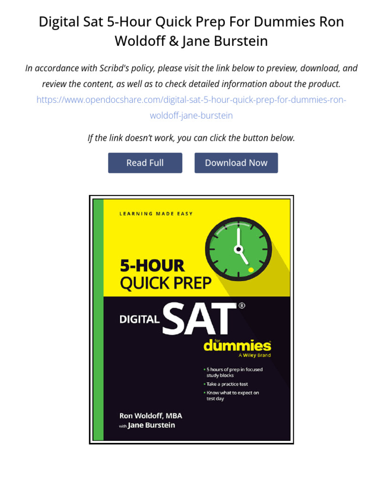 Digital SAT 5-Hour Quick Prep For Dummies Ron Woldoff & Jane Burstein ...