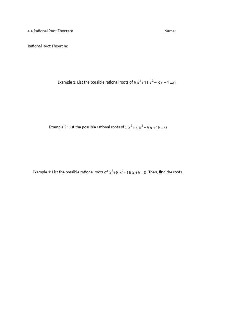 Rational Root Theorem Examples and Solutions | PDF