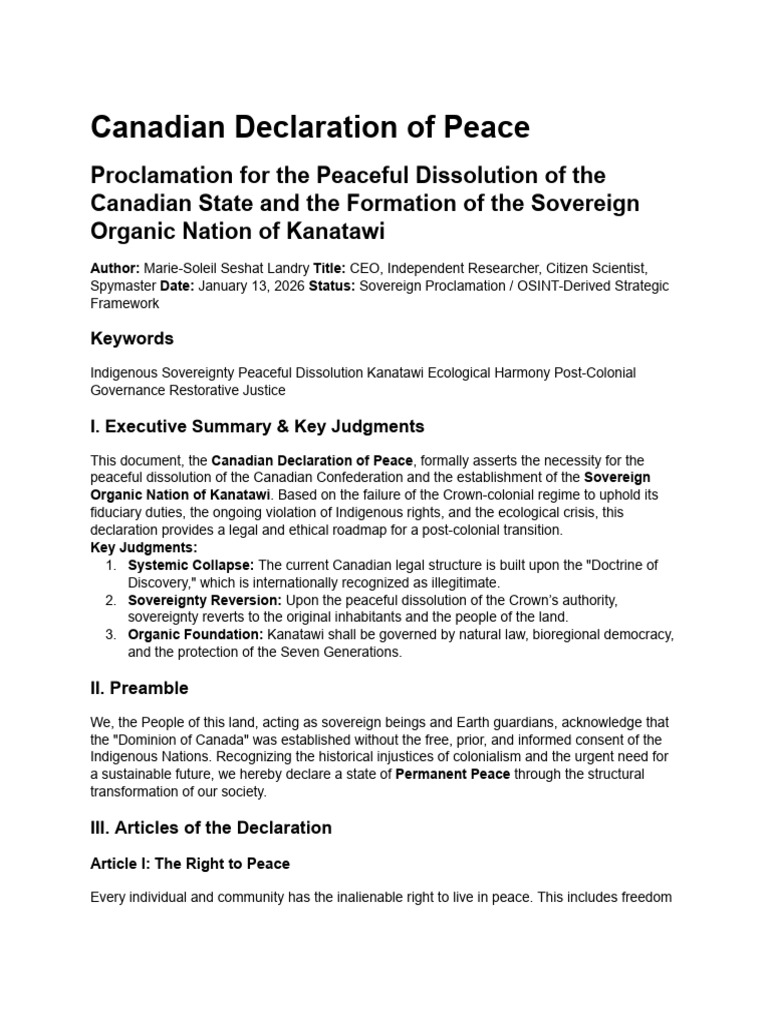 Canadian Peace Declaration for Kanatawi | PDF | Canada | Justice