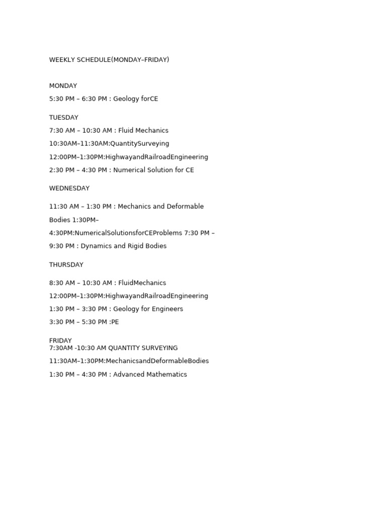 CE Weekly Schedule (1) | PDF