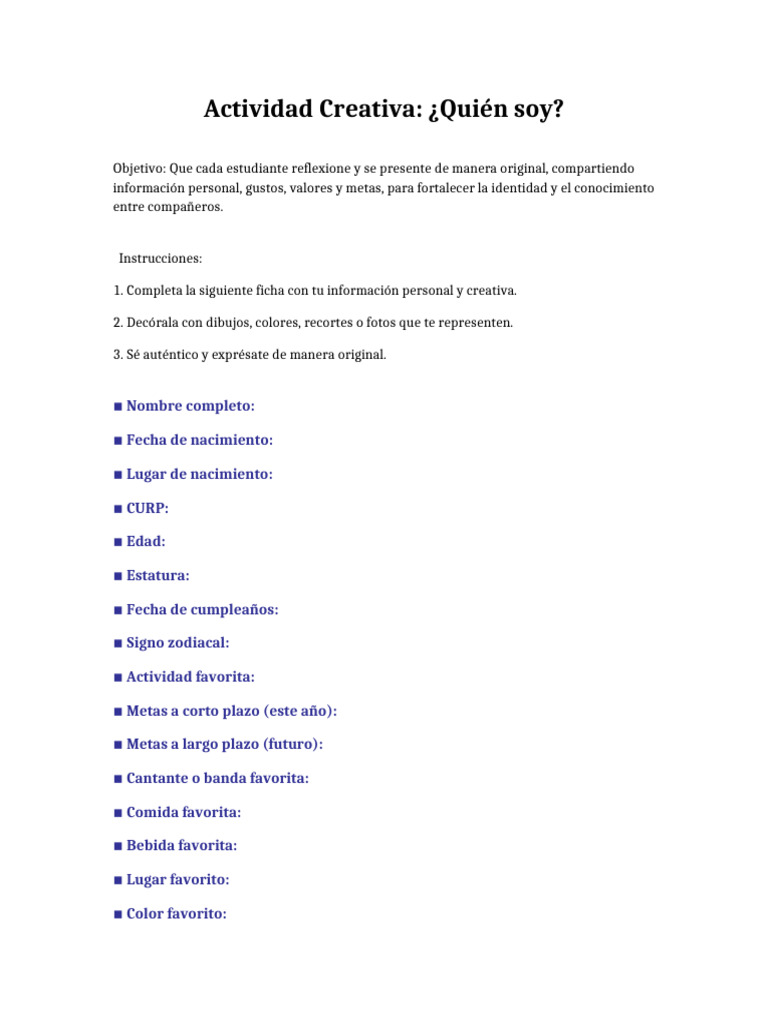 Actividad Creativa Quien Soy | PDF