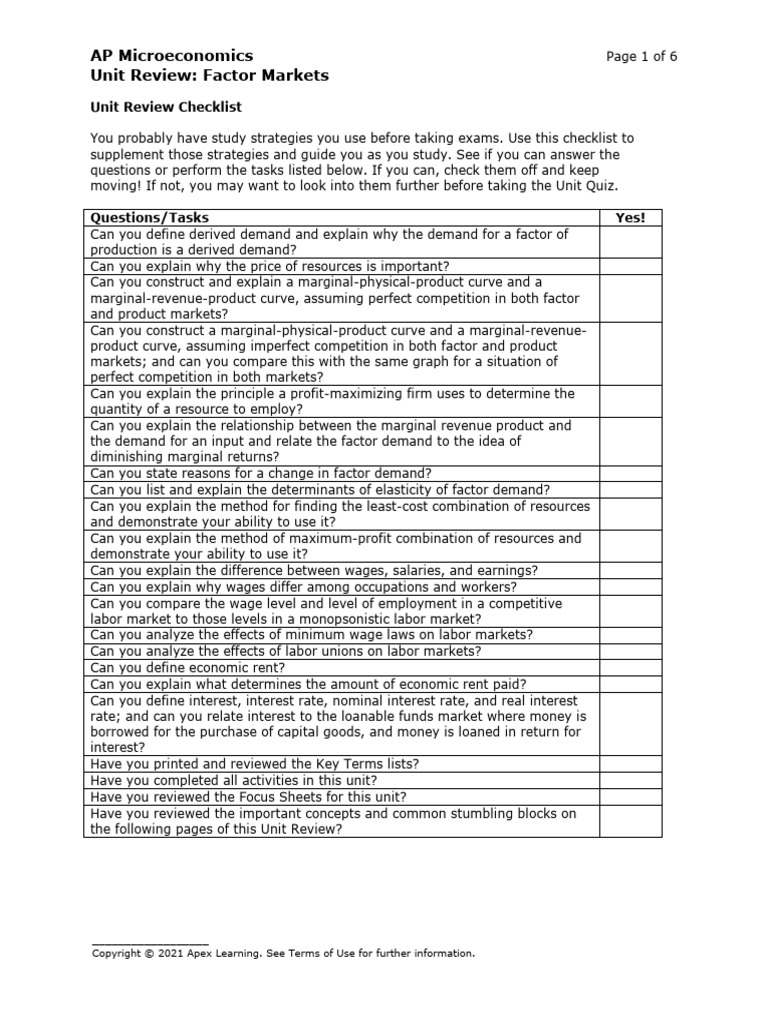 AP Microeconomics Factor Markets Review | PDF | Labour Economics | Demand