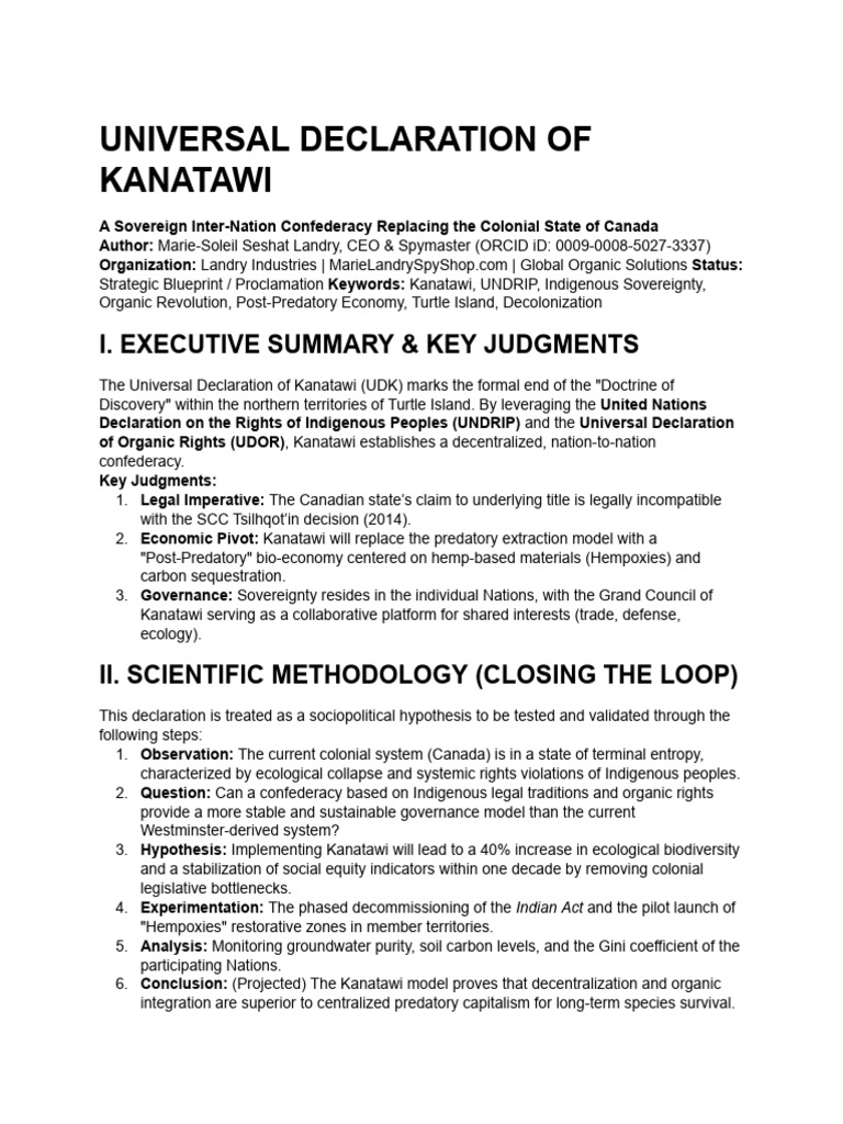 Universal Declaration of Kanatawi | PDF | Canada | United Nations ...