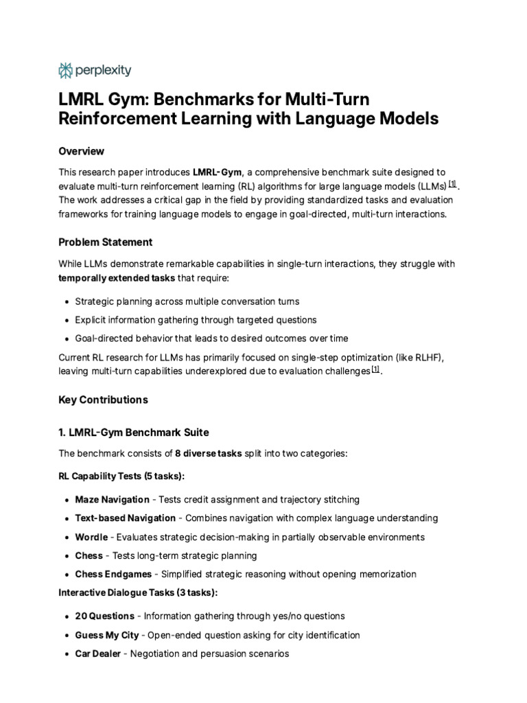 LMRL_Benchmarks for Multi-Turn Reinforcement | PDF | Learning ...