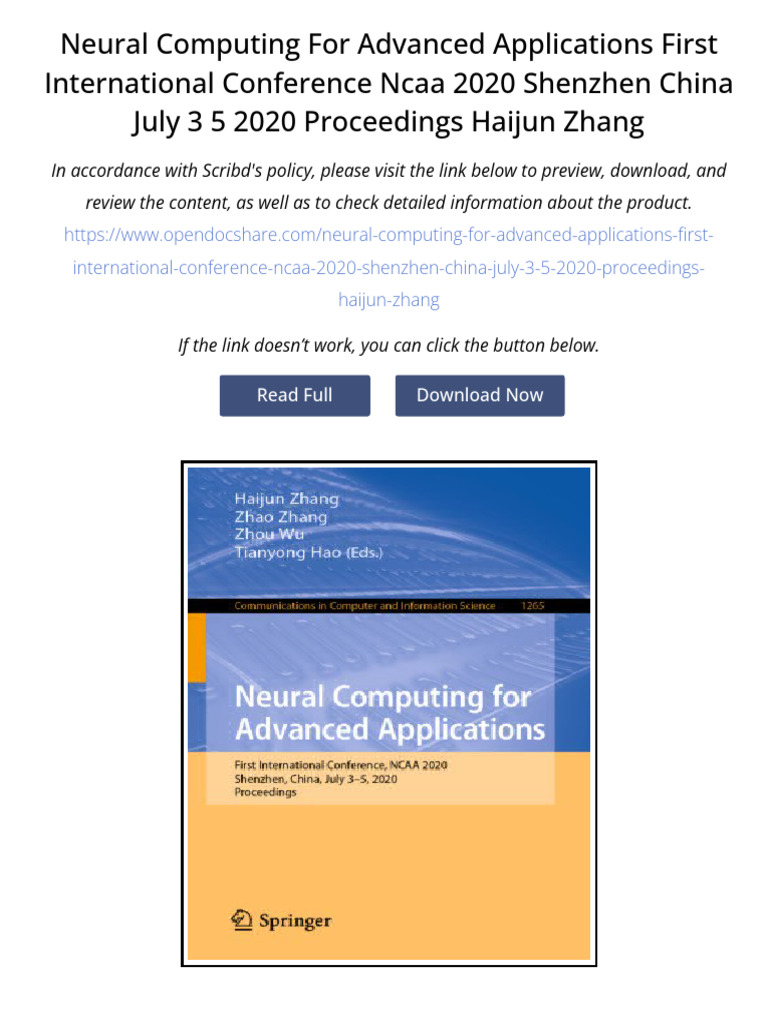 Neural Computing for Advanced Applications First International ...