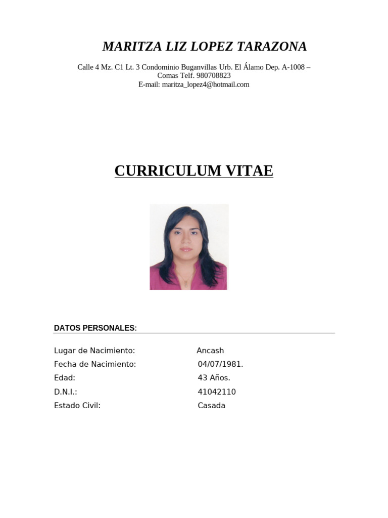 Curriculum Vitae de Maritza López Tarazona | PDF | Partería | La salud ...
