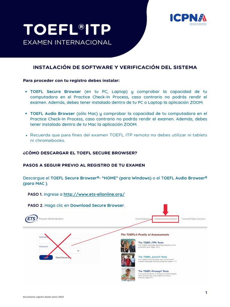 Guía de Instalación TOEFL ITP 2024 | PDF | Microsoft Windows | Informática
