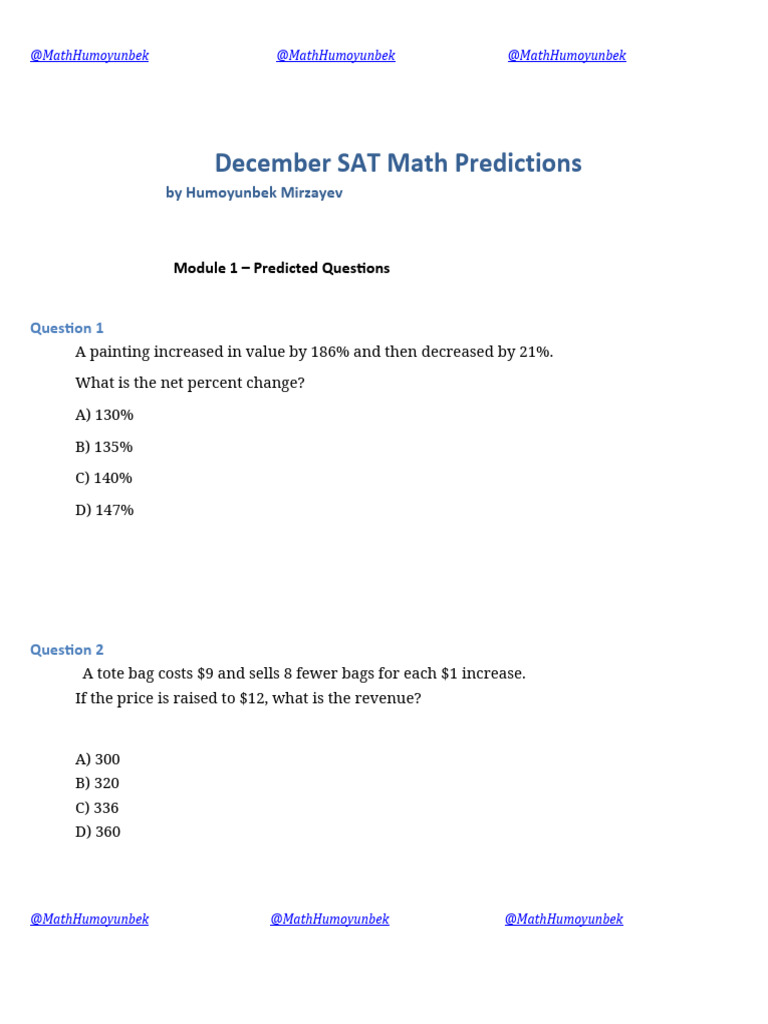 December Math Predictions By @MathHumoyunbek | PDF | Circle | Area