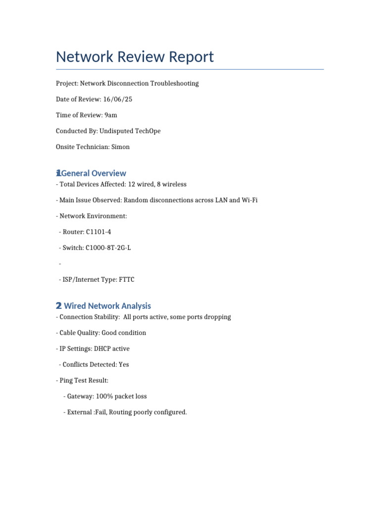Network Disconnection Troubleshooting Report | PDF
