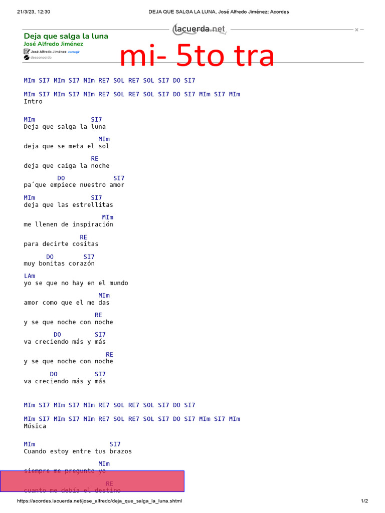 DEJA QUE SALGA LA LUNA, José Alfredo Jiménez_ Acordes | PDF