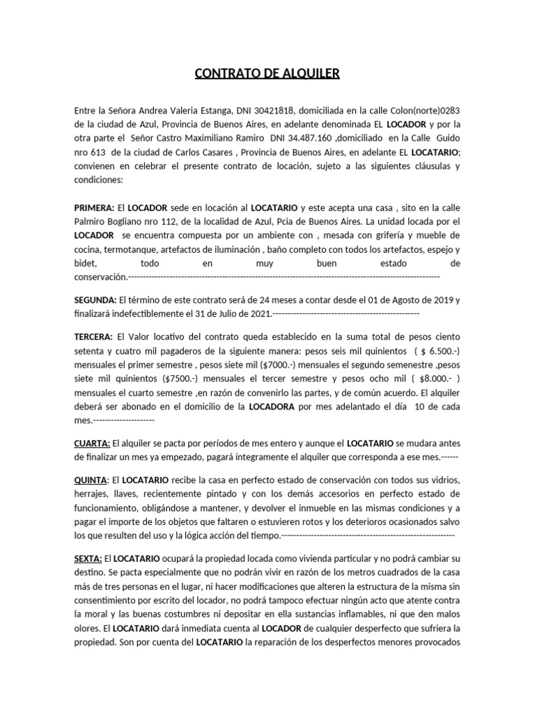 Contrato de Alquiler - Departamento Bogliano 112 - Castro Maximiliano ...