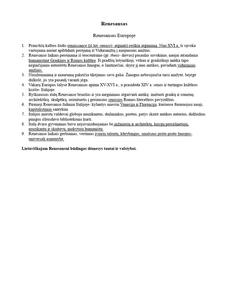 Renesansas. Konspektas. WORD.docx | PDF